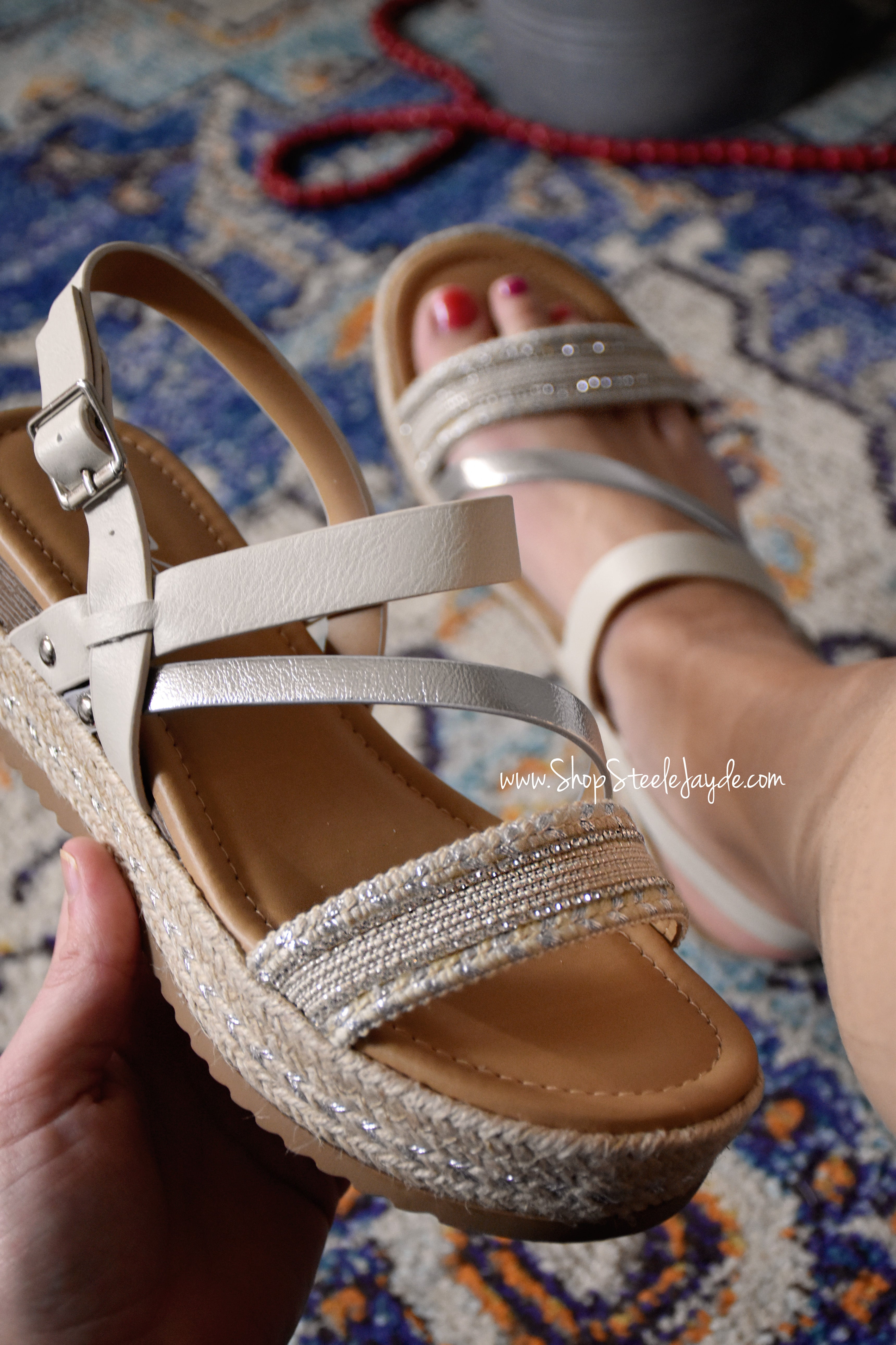 Espadrille Multi-Strap Sandal {Off-White/Silver} – Steele Jayde Boutique